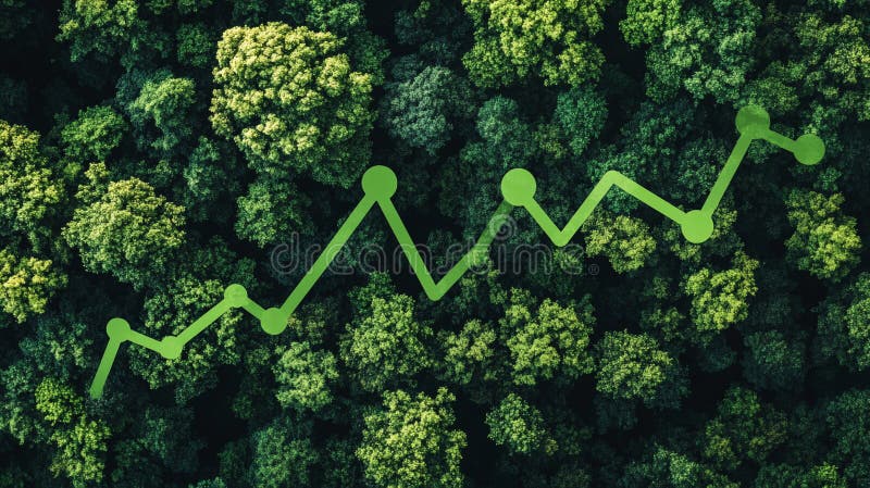 Aerial View of Lush Forest with Upward Trending Green Graph ...
