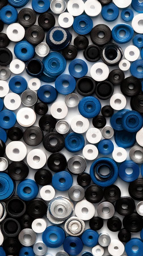 Overhead Shot Displaying an Assortment of Blue Black and White Circular ...