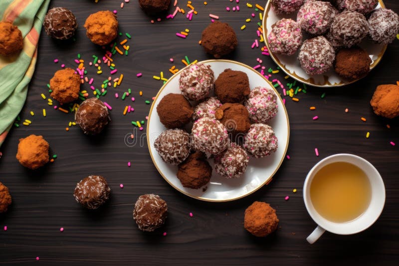 Overhead Shot of Donuts Scattered on a Table Stock Illustration ...