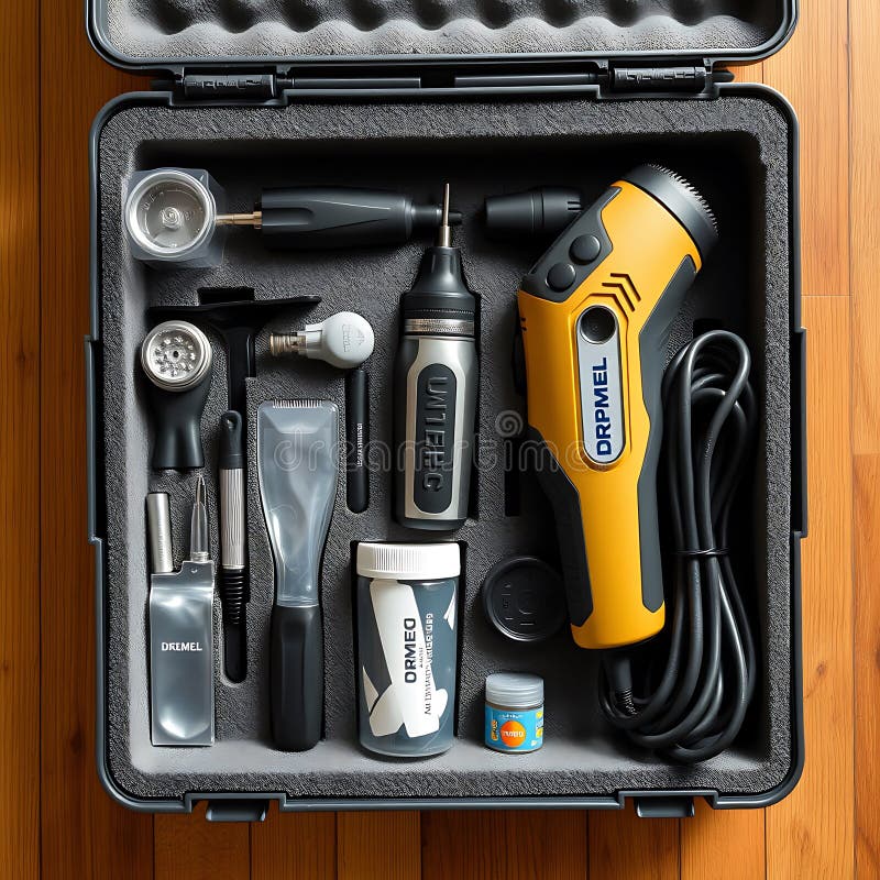 An Overhead Shot of a Dremel Tool Kit with Accessories Organized in a ...