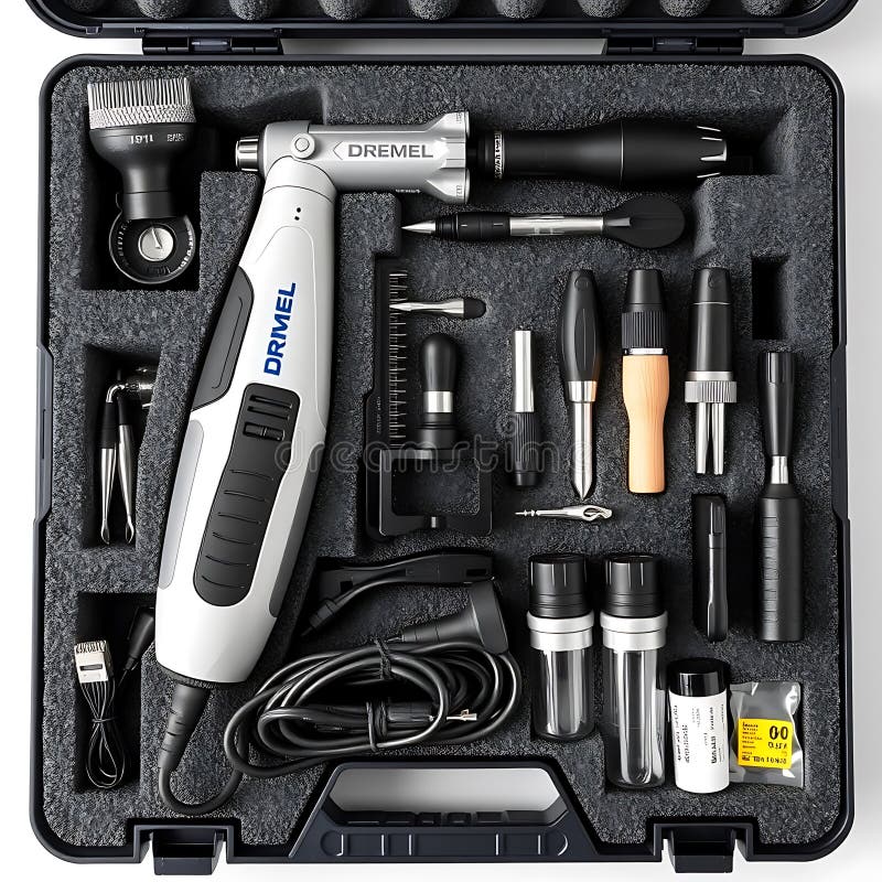 An Overhead Shot of a Dremel Tool Kit with Accessories Organized in a ...