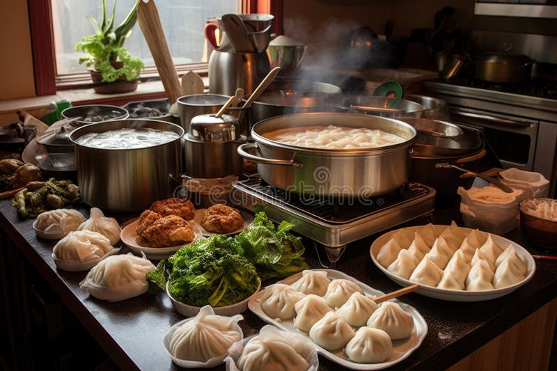 Overhead Shot of Dumpling Making Setup Stock Photo - Image of chinese ...