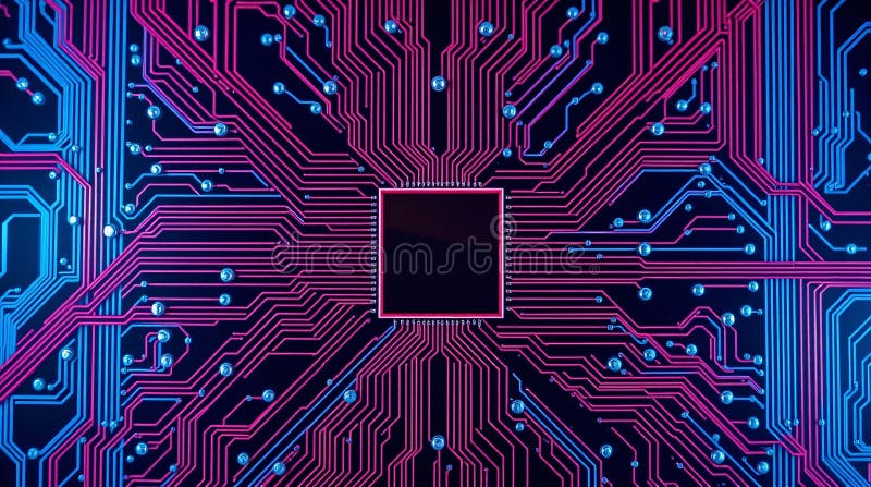 Overhead Shot of Electronic Circuit, Purple and Blue Quantum Computing ...