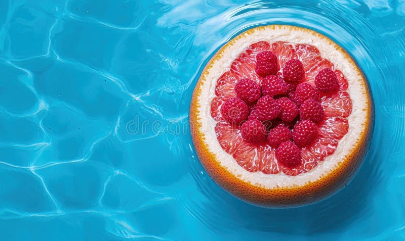 A Refreshing Grapefruit Half Filled with Ripe Raspberries Floats ...