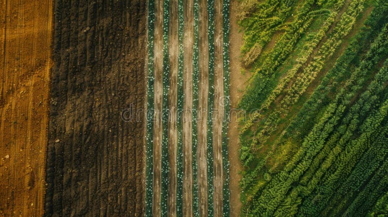 An Overhead Shot of a Field Divided into Distinct Sections Each Planted ...