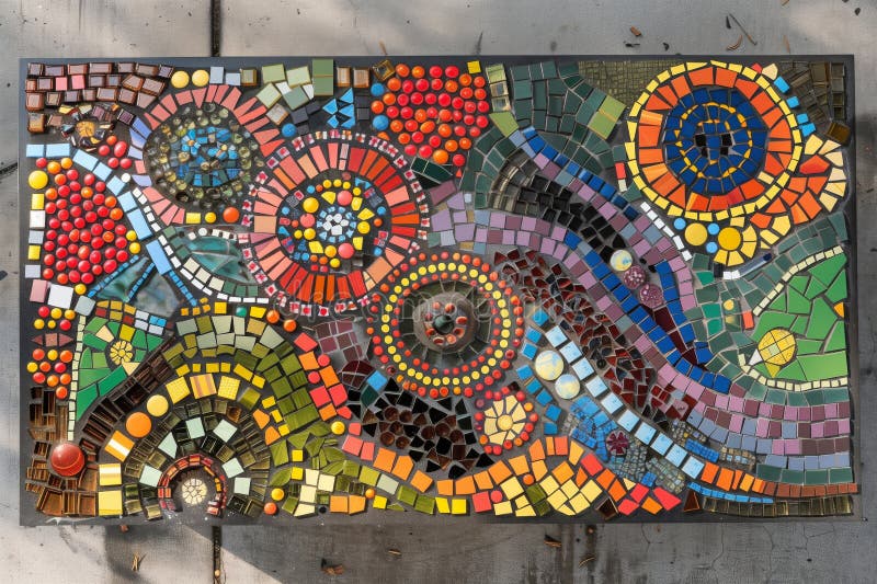 Overhead Shot of Finished Mosaic Art Piece with Vivid Patterns Stock ...