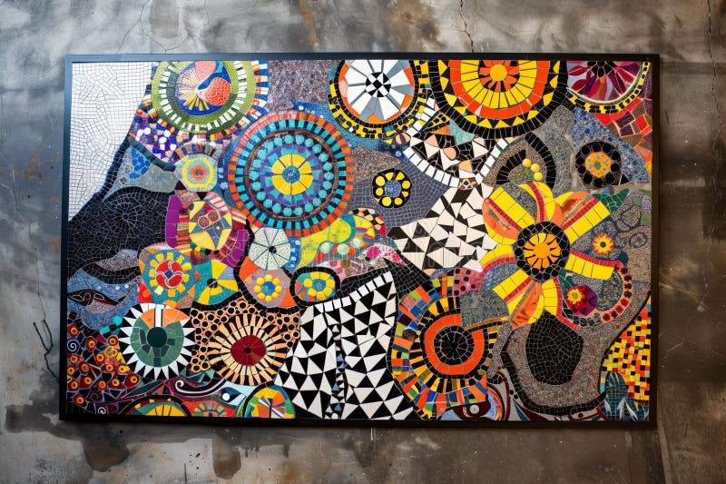 Overhead Shot of Finished Mosaic Art Piece with Vivid Patterns Stock ...