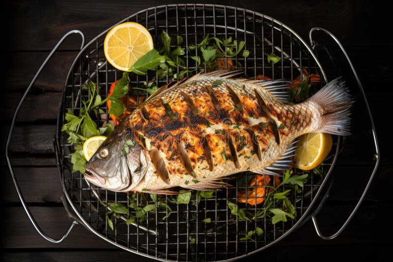 Overhead Shot of Fish in a Wire Grilling Basket Stock Image - Image of ...