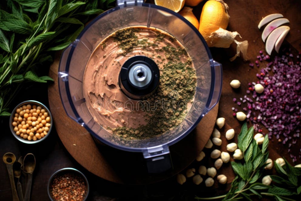 Overhead Shot of a Food Processor Blending Hummus Stock Photo - Image ...