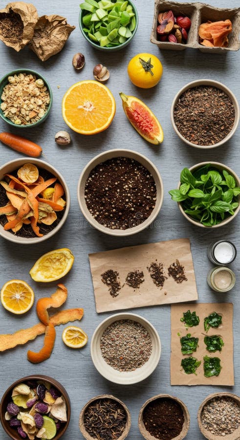 Overhead Shot of Food Waste Composting Arrangement Stock Illustration ...