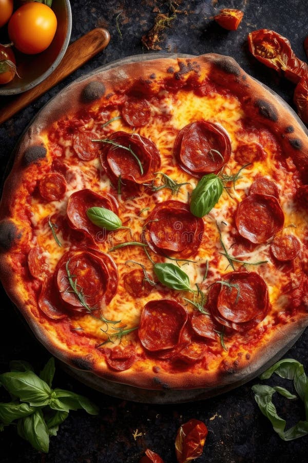 Overhead Shot of a Freshly Baked Pepperoni Pizza Stock Photo - Image of ...