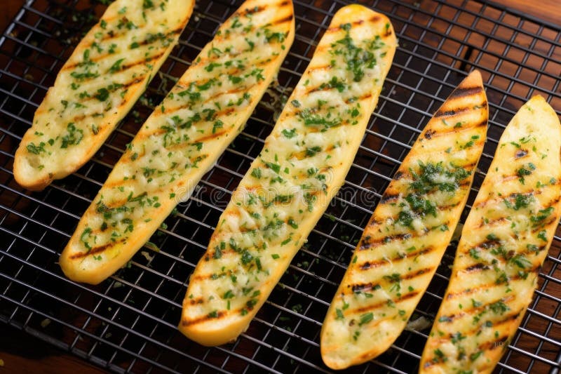 Overhead Shot of Garlic Bread on a Grilled Rack Stock Image - Image of ...