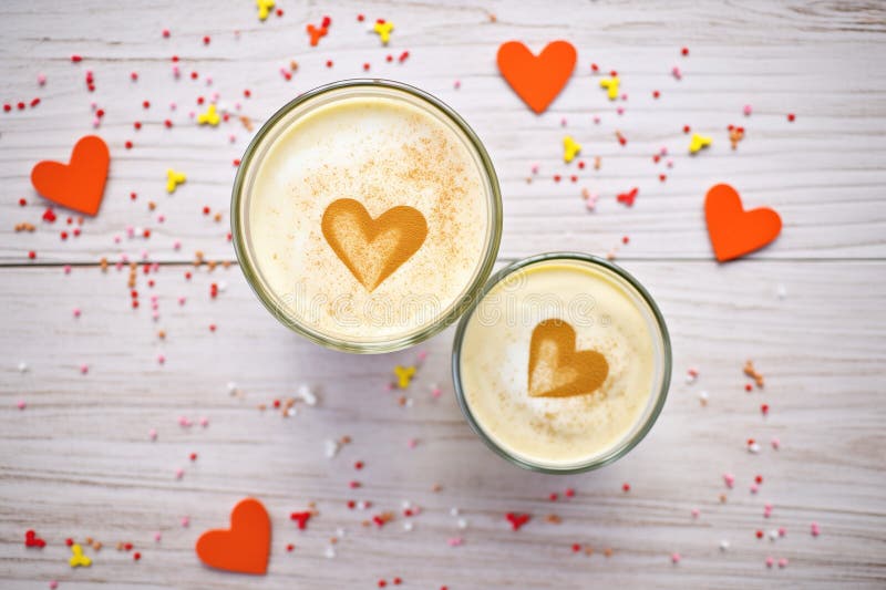 Overhead Shot of a Gingerbread Latte with a Frothy Heart Design Stock ...