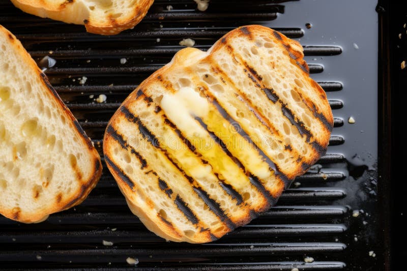 Overhead Shot of Grilled Bread with Visible Melting Butter on Top Stock ...