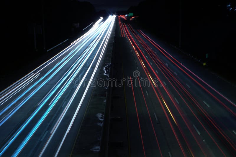 Overhead Shot of a Highway Road with Car Light Speed Trails Stock Photo ...