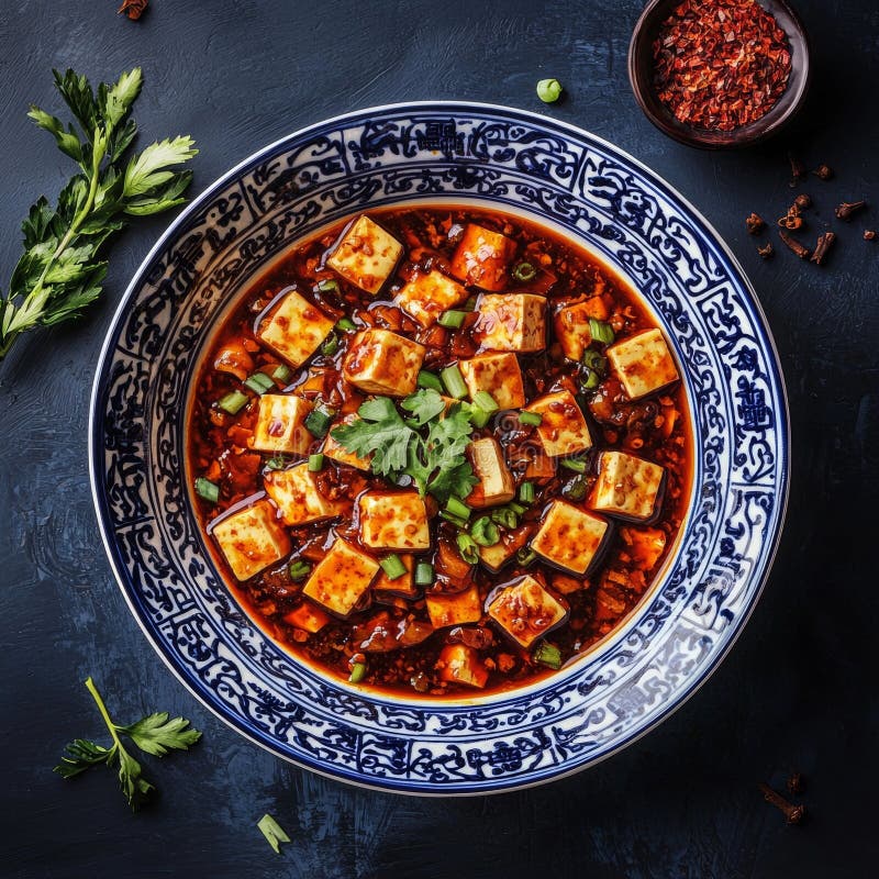 An Overhead Shot of an Indian Paneer Dish, Set Outdoors with Blue and ...