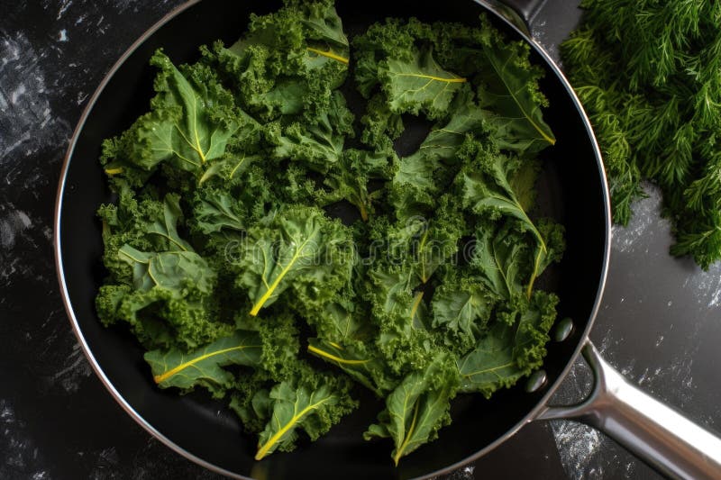 Overhead Shot of Kale Chips in a Frying Pan Stock Photo - Image of ...