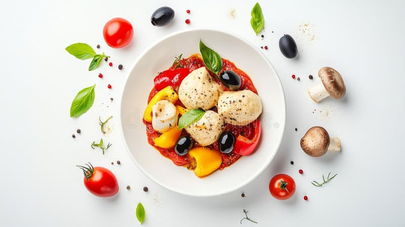 Overhead Shot of a Kitchen Where Veggie Pizza is Being Prepared with ...