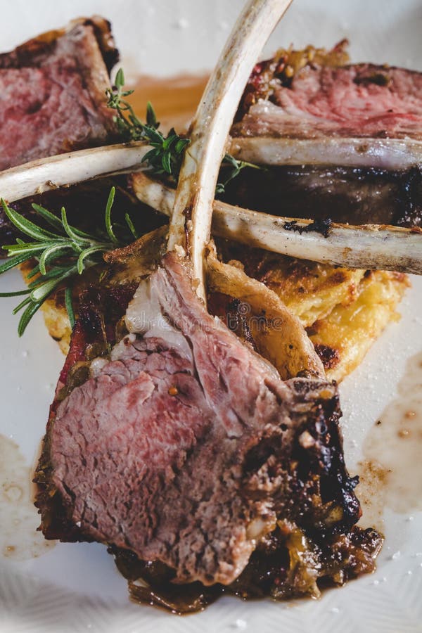 Overhead Shot of Lamb Meat on the White Plate Stock Photo - Image of ...