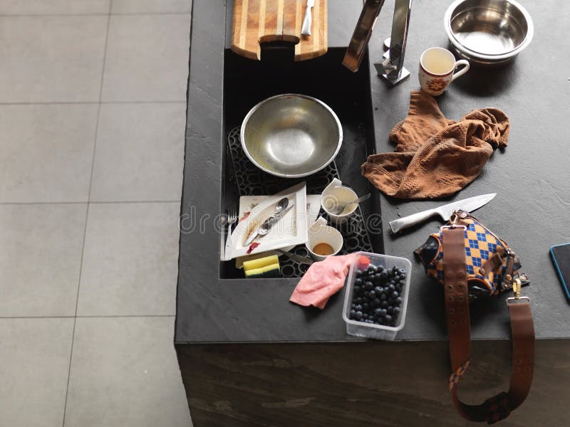 Overhead of Messy Office Table Stock Image - Image of professional ...