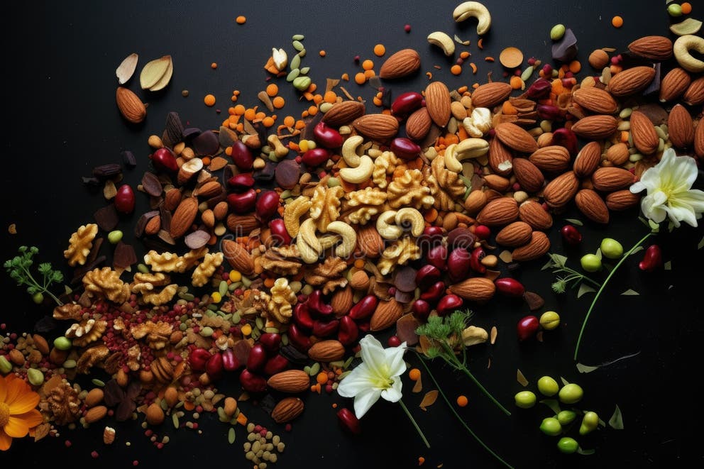 An Overhead Shot of Mixed Nuts Scattered Randomly Stock Photo - Image ...