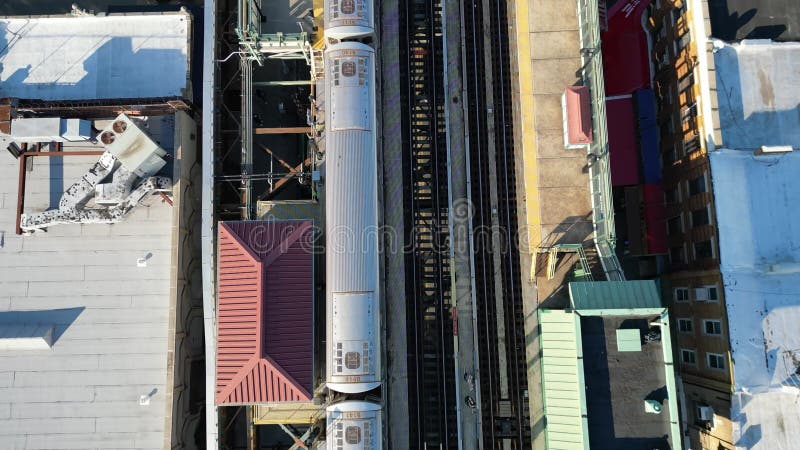 Overhead Shot of a New York City Subway Train Approaching an Elevated ...