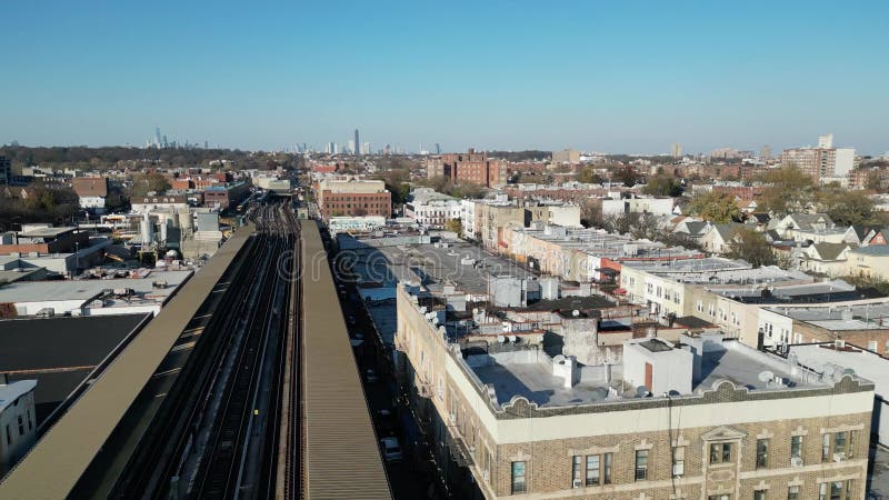 Overhead Shot of a New York City Subway Train Approaching an Elevated ...