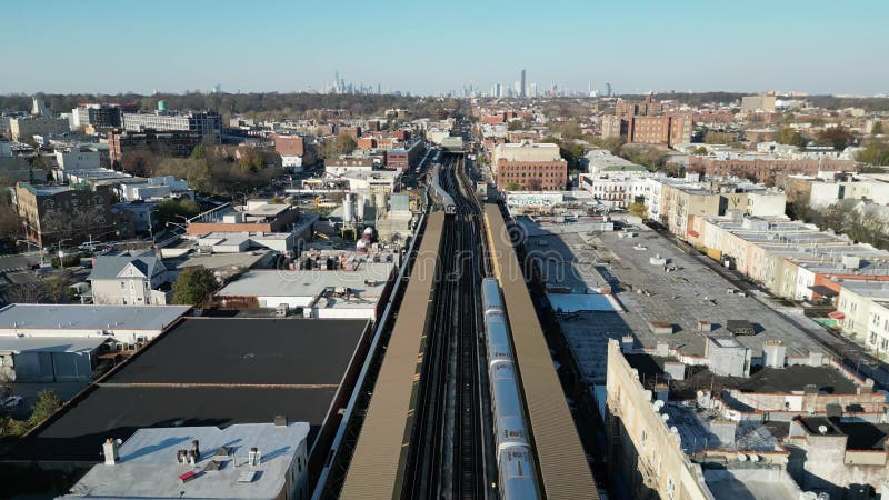 Overhead Shot of a New York City Subway Train Approaching an Elevated ...