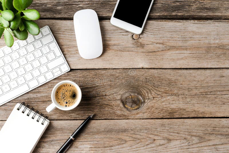 Overhead Shot of Office Desktop with Copyspace Stock Image - Image of ...