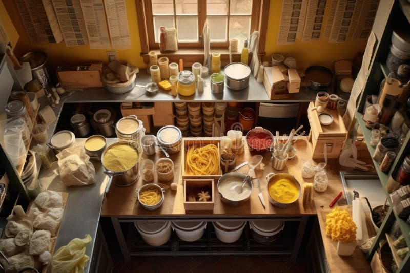 Overhead Shot of Pasta-making Workspace Stock Illustration ...