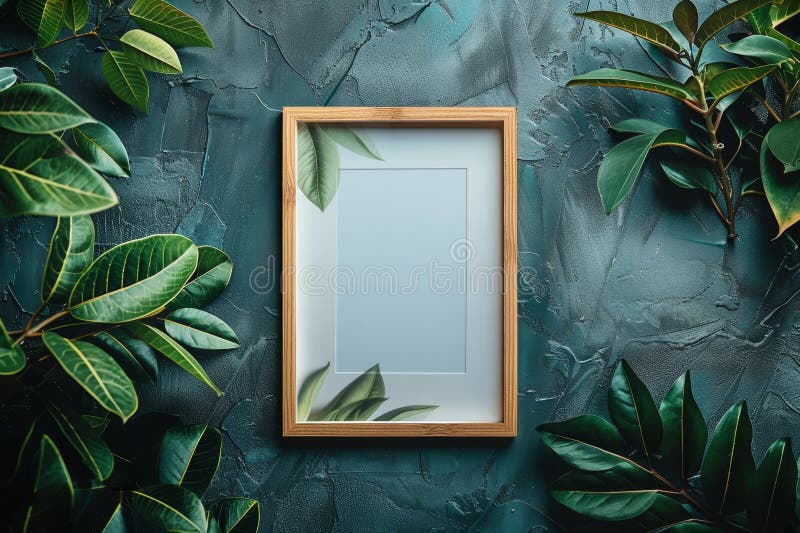 Overhead Shot of a Plain White Print in a Modern Wooden Frame Lay Flat ...