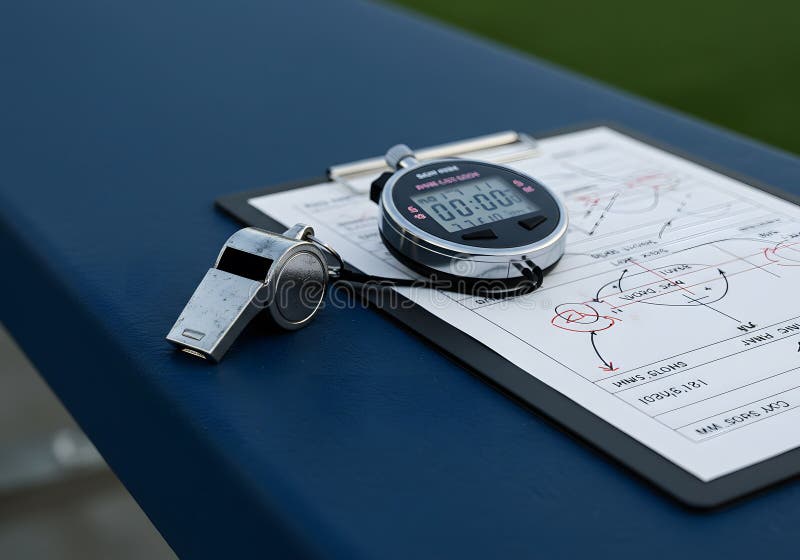 Digital Stopwatch Clipboard and Whistle Indicating Sports and Strategy ...
