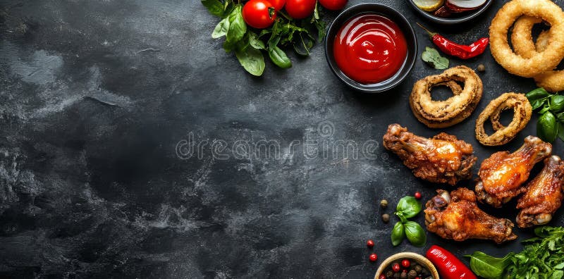 An Overhead Shot of Pub Snacks Featuring Mozzarella Sticks, Chicken ...