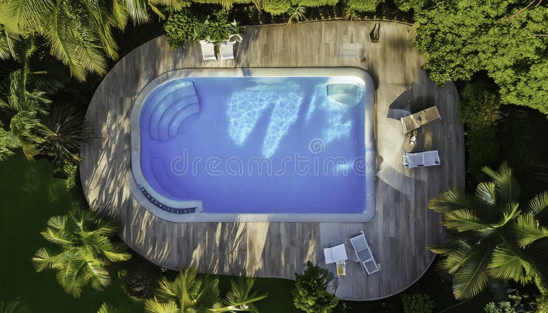 Overhead Shot of a Rectangular Pool, with a Curved Deck Stock ...
