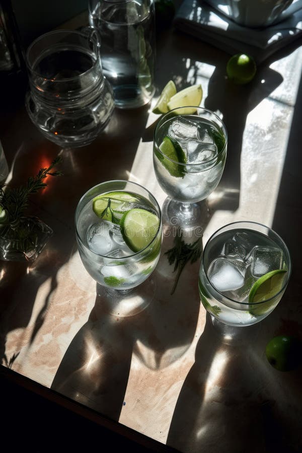 Overhead Shot of a Refreshing Gin and Tonic Drink with Sunlight and ...