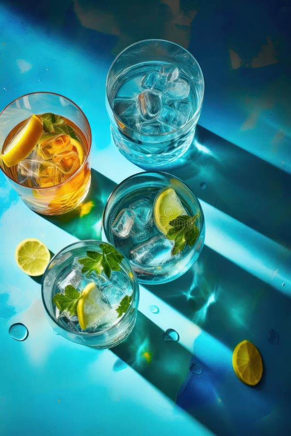 Overhead Shot of a Refreshing Gin and Tonic Drink with Sunlight and ...