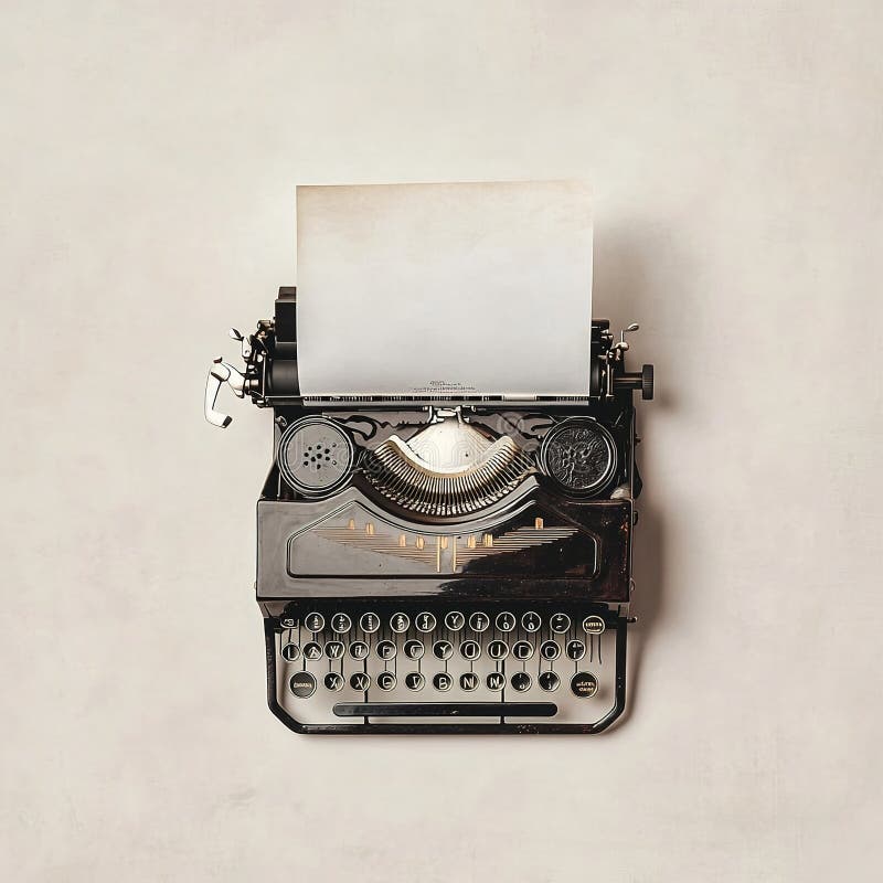 Overhead Shot of Retro Typewriter Placed on White Surface with Clean ...