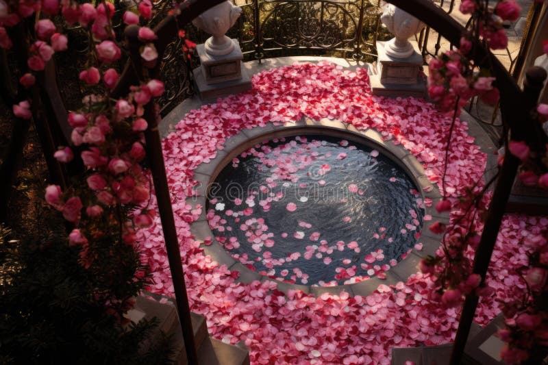 Overhead Shot of a Rose Petal Path Leading To a Jacuzzi Stock Image ...