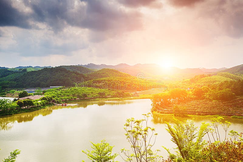 Overhead Shot of Rural Sunset Scenery. Stock Image - Image of shot ...