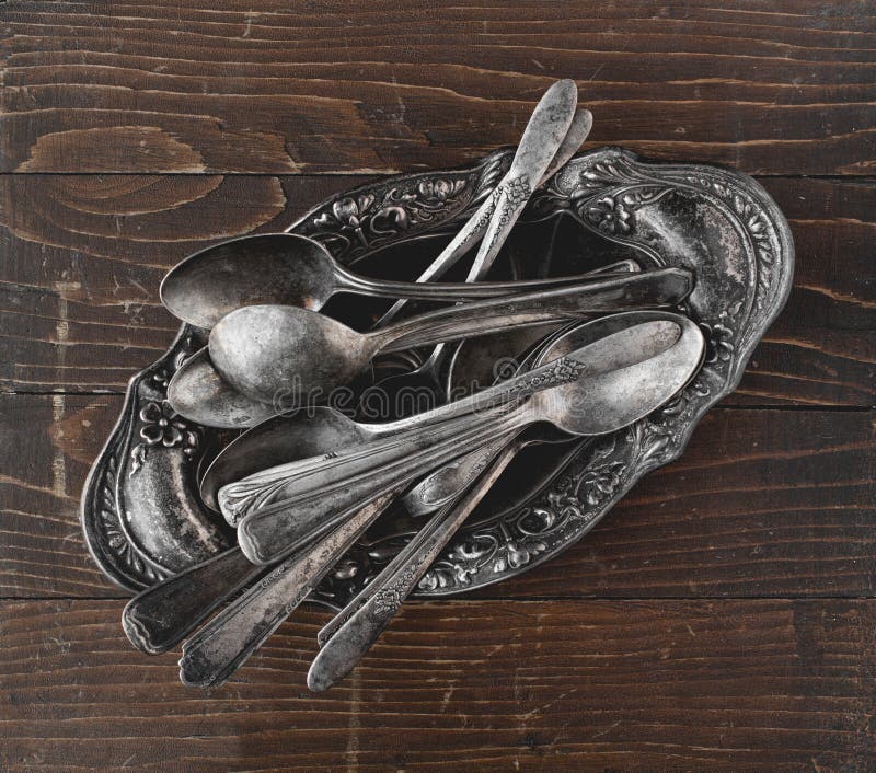 Old Spoons on Wood stock image. Image of flatware, used - 267514217