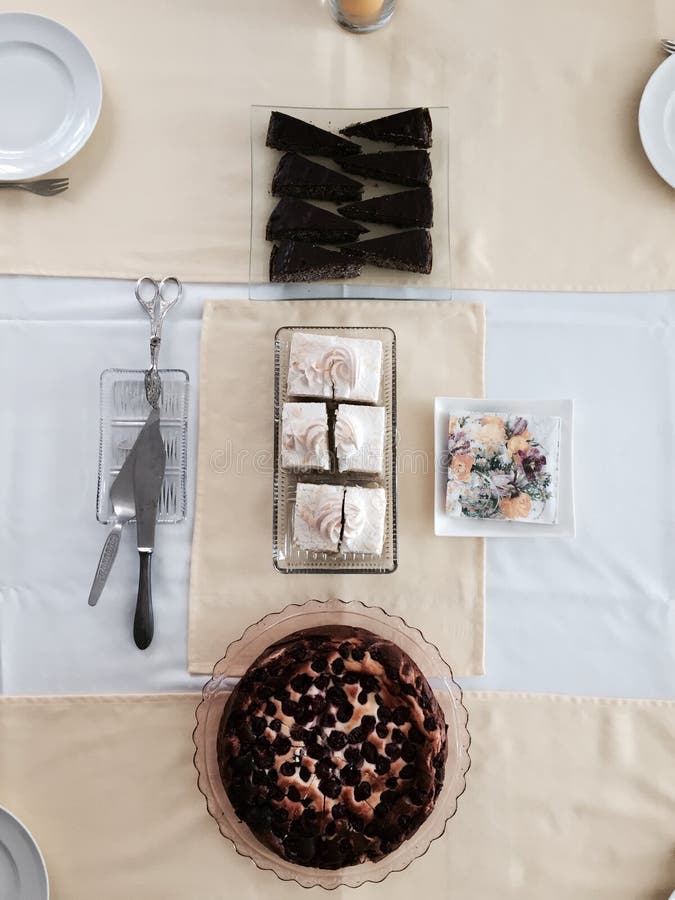 Overhead Shot of Several Cookies on the Table with Plates Stock Image ...