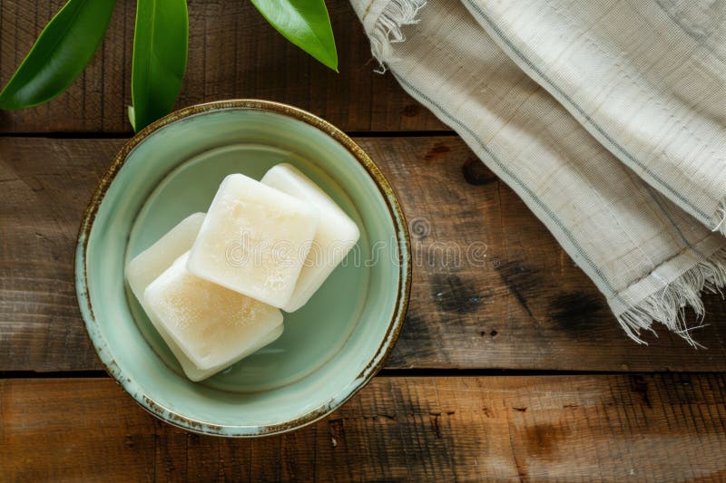 Overhead Shot of Solid Shampoo in a Dish on a Wooden Table Stock Photo ...