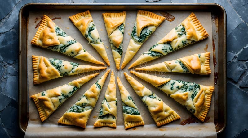 Overhead Shot of Spanakopita Triangles with Golden Surface on Tray ...