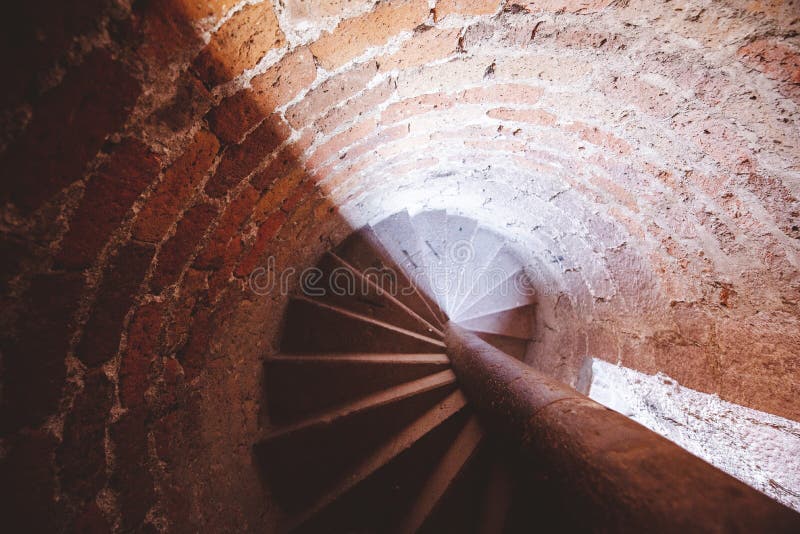 Overhead Shot of a Spiral Staircase in a Brick Tower Stock Photo ...