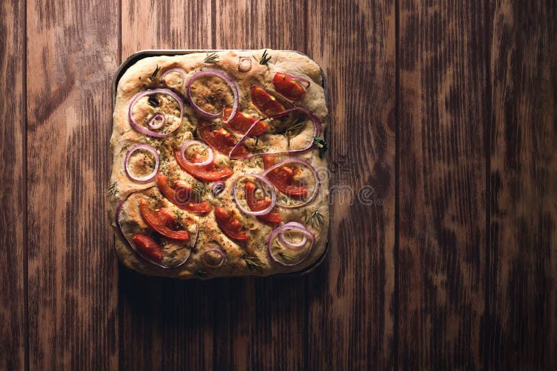 Overhead Shot of a Square-shaped Pizza on a Wooden Table Stock Photo ...
