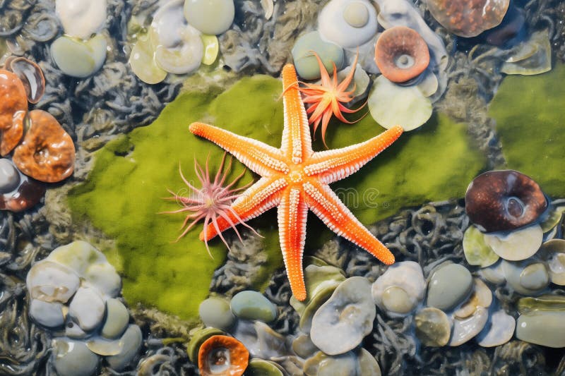 Overhead Shot of Starfish in a Winding Tide Pool Stock Illustration ...