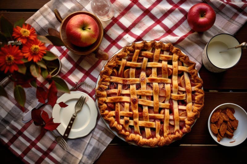 Overhead Shot of a Table Set with Apple Pie Stock Photo - Image of ...