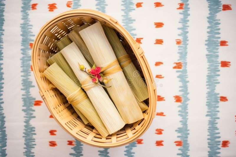 Overhead Shot of Tamales in a Woven Basket Stock Image - Image of ...