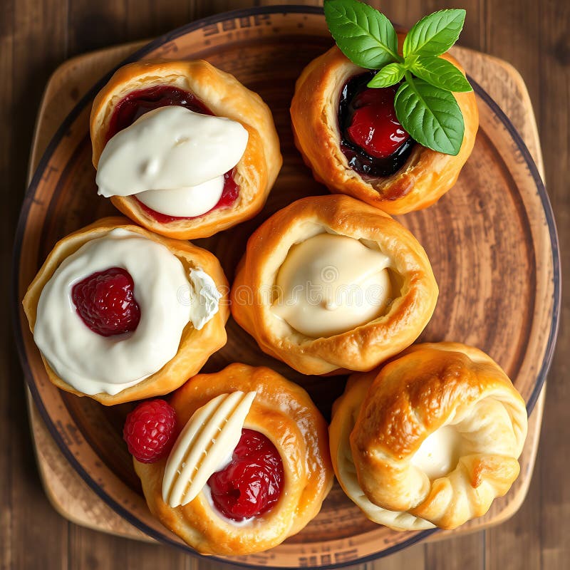 An Overhead Shot of a Tray of Assorted Danish Pastries with Fillings ...