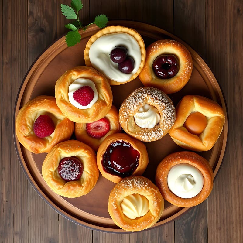 An Overhead Shot of a Tray of Assorted Danish Pastries with Fillings ...